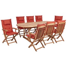 Beliani GARTENTISCH-SET 8-Sitzer Heller Holzfarbton Maui II