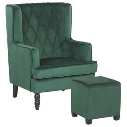 Beliani SESSEL Samtstoff gr&uuml;n plus Hocker Sandset