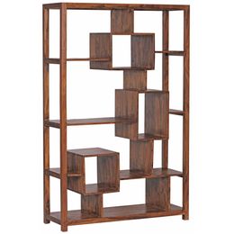 KADIMA DESIGN B&Uuml;CHERREGAL &ndash; Naturholz, 115x180 cm, Landhausstil, mit Ablagef&auml;chern