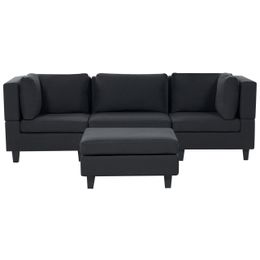 Beliani 3-SITZER-SOFA Leinenoptik schwarz mit Ottomane Unstad
