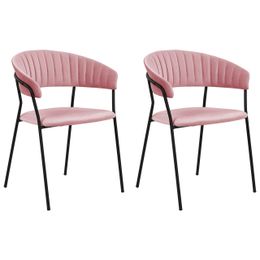 Beliani ESSZIMMERSTUHL 2er-Set Samtstoff Rosa Mariposa