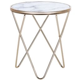 Beliani BEISTELLTISCH Marmor Optik wei&szlig;/gold 50 cm Meridian