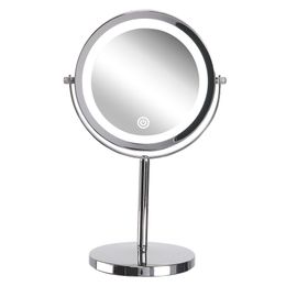 Beliani KOSMETIKSPIEGEL silber mit LED-Beleuchtung 20 cm Verdun