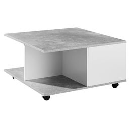 KADIMA DESIGN COUCHTISCH mit Rollen, Melaminharzbeschichtung und 2 Schubladen, Grau 70x70x36 cm