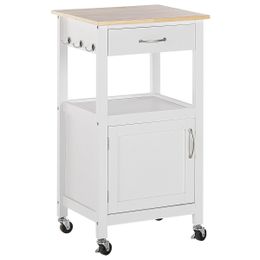 Beliani SERVIERWAGEN wei&szlig;/heller Holzfarbton mit Schublade Siena
