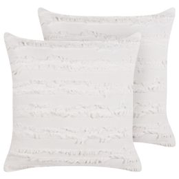 Beliani DEKOKISSEN 2er-Set Wei&szlig; 45/45 cm Makneh