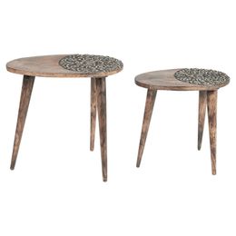 Beliani BEISTELLTISCH 2er-Set Mangoholz dunkelbraun oval Khetua