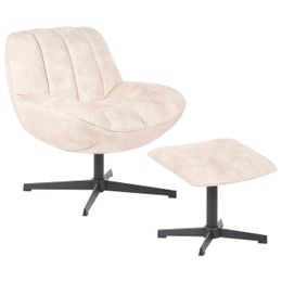 Beliani STUHL mit Fu&szlig;hocker Beige Lia