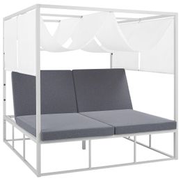 SONNENBETT mit Sonnendach Aluminium wei&szlig; Auflagen grau verstellbar PALLANZA