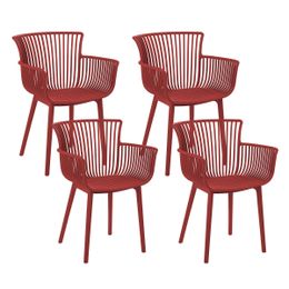 Beliani GARTENSTUHL 4er-Set Kunststoff rot Pesaro