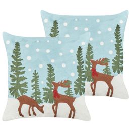 Beliani DEKOKISSEN 2er-Set Hellblau 45/45 cm Peppermint