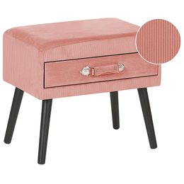 Beliani NACHTTISCH rosa Cord Koffer-Design Eurostar