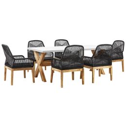 Beliani GARTENM&Ouml;BEL SET 6-Sitzer Faserzement 200/100 cm wei&szlig;/schwarz Olbia