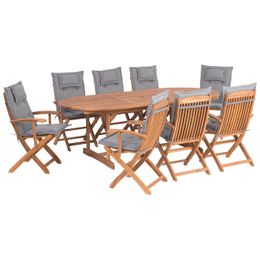 Beliani GARTENM&Ouml;BEL SET 8-Sitzer Akazienholz hellbraun Auflagen grau Maui