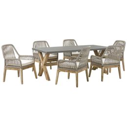 Beliani GARTENM&Ouml;BEL SET 6-Sitzer Faserzement 200/100 cm grau/beige Olbia