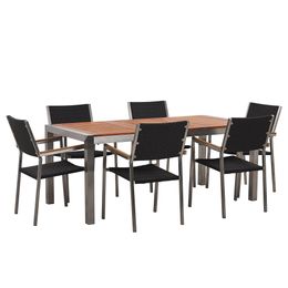 Beliani GARTENM&Ouml;BEL-SET 6-Sitzer Eukalyptusholz Rattan schwarz Grosseto