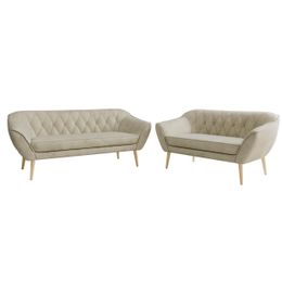 SITZGARNITUR PIRS 3+2 - Beige Velvet - Holzbeine