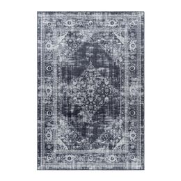 KADIMA DESIGN TEPPICH Flachgewebe Waschbar PIZOL in Schwarz, orientalisch, 140 x 200 cm