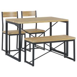 Beliani ESSGRUPPE Hellbraun, Schwarz 4-Sitzer 110/70 cm 2 St&uuml;hle und Bank Flixton