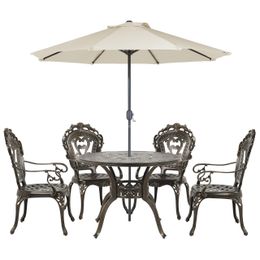 Beliani GARTENM&Ouml;BEL SET 4-Sitzer mit Sonnenschirm Aluminium dunkelbraun Sapri