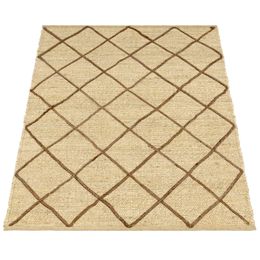 KADIMA DESIGN JUTETEPPICH handgewebt wendbar, mit Rautenmuster, Creme, 120 x 170 cm