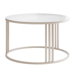 COUCHTISCH LORI GLASS auf kaschmirfarbenem Gestell Kaschmir / Glas Wei&szlig;