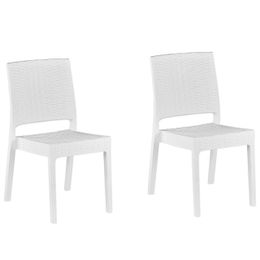 Beliani GARTENSTUHL 2er-Set Rattanoptik wei&szlig; Fossano