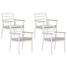 Beliani GARTENSTUHL 4er-Set Aluminium wei&szlig; Auflagen wei&szlig; Cavoli