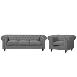 Beliani 4-SITZER SOFA SET Polyester Hellgrau Chesterfield