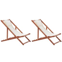 Beliani GARTENLIEGE 2er-Set mit 2 Ersatzstoffbez&uuml;gen dunkelbraun/wei&szlig; Avellino