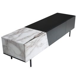 KADIMA DESIGN TV-LOWBOARD mit Eiche-Dekor, T&uuml;ren und Schublade, modern, Wei&szlig;-Schwarz 150x40x40 cm