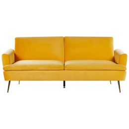 Beliani 3-SITZER-SCHLAFSOFA Samtstoff Gelb Vettre