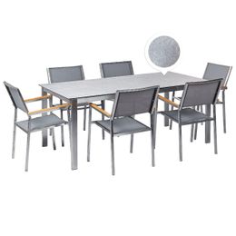 Beliani GARTENM&Ouml;BEL SET 6-Sitzer Keramik-Glas Textil grau Cosoleto/Grosseto