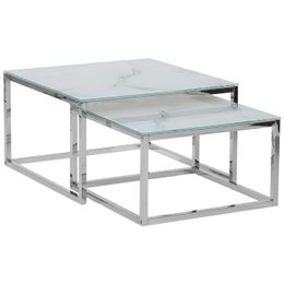 Beliani COUCHTISCH 2er-Set Quadratisch Wei&szlig;, Silber Brea