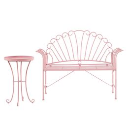 Beliani BALKONSET 2-Sitzer rosa Metall Bank mit Beistelltisch Cavinia