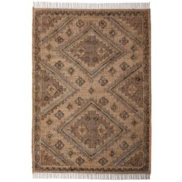 KADIMA DESIGN TEPPICH aus Jute handgewebt mit Fransen BERMEO in Natur, im Vintage-Stil, 160 x 230 cm