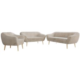 SITZGARNITUR PIRS 3+2+1 - Beige Cord - Holzbeine
