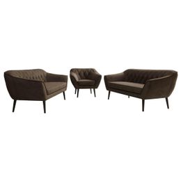 SITZGARNITUR PIRS 3+3+1 - Braun Velvet - Schwarze Beine