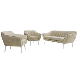 SITZGARNITUR PIRS 3+1+1 - Beige Velvet - Wei&szlig;e Beine