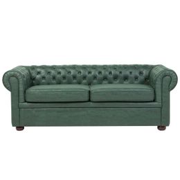 Beliani 3-SITZER-SOFA Kunstleder Gr&uuml;n Chesterfield