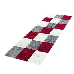 KADIMA DESIGN TEPPICH Hochflor RHEIN in Rot, kariert, 80 x 250 cm