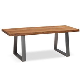 KADIMA DESIGN COUCHTISCH aus Akazie Massivholz mit Metall-Trapezbeinen und Baumkante im Design-Stil, Akazie-Silber 120x60x46 cm
