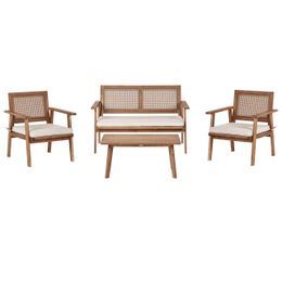 Beliani 4-SITZER LOUNGE SET Akazienholz Helles Beige Arenella