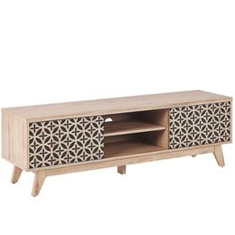 Beliani TV-M&Ouml;BEL Hellbraun, Schwarz PRESCOT 40/140/45 cm