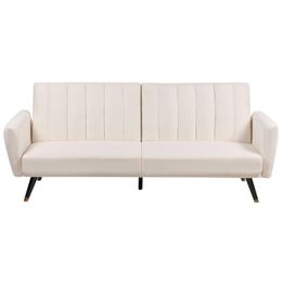 Beliani 3-SITZER-SCHLAFSOFA Samtstoff hellbeige Vimmerby