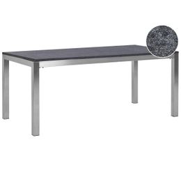 Beliani GARTENTISCH Edelstahl/Naturstein schwarz geflammt 180/90 cm einteilige Tischplatte Grosseto