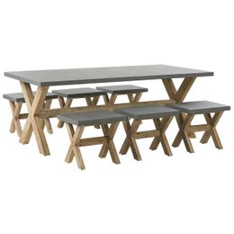 Beliani GARTENM&Ouml;BEL SET 6-Sitzer Faserzement grau 7-teilig Olbia