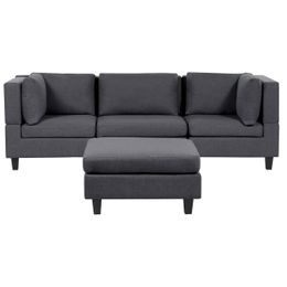 Beliani 3-SITZER-SOFA Leinenoptik dunkelgrau mit Ottomane Unstad