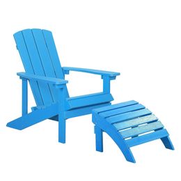 Beliani GARTENSTUHL mit Fu&szlig;hocker Kunstholz blau Adirondack
