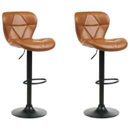 Beliani BARHOCKER 2er-Set Kunstleder goldbraun/schwarz h&ouml;henverstellbar Valetta
